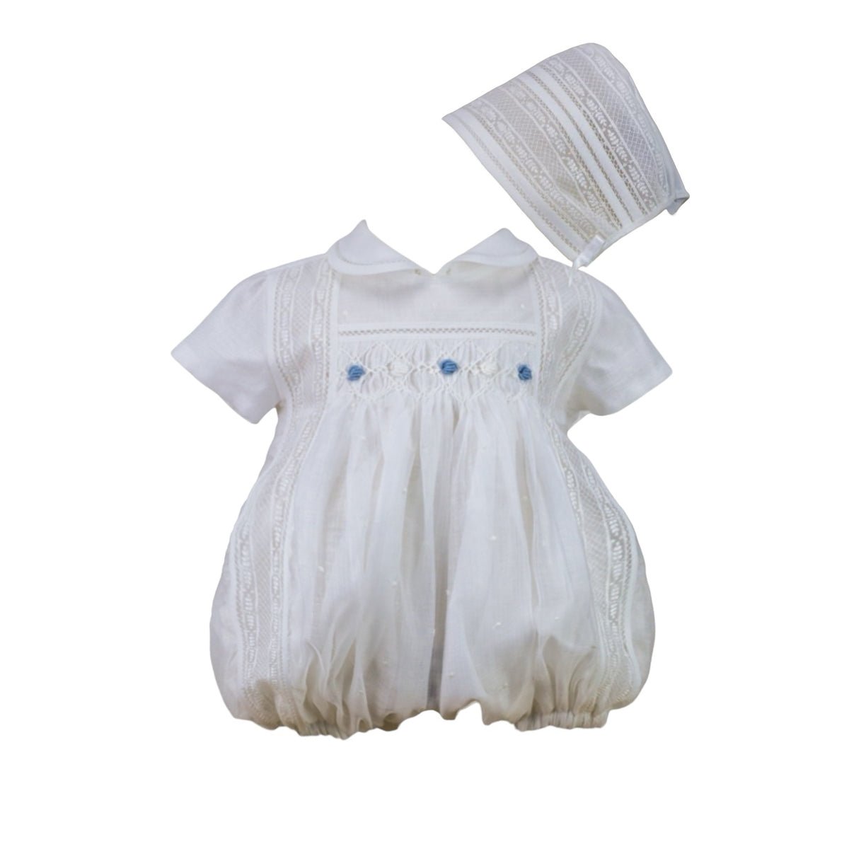 Diane Off- White/Turquoise Romper with Bonnet – Piccoli & Co