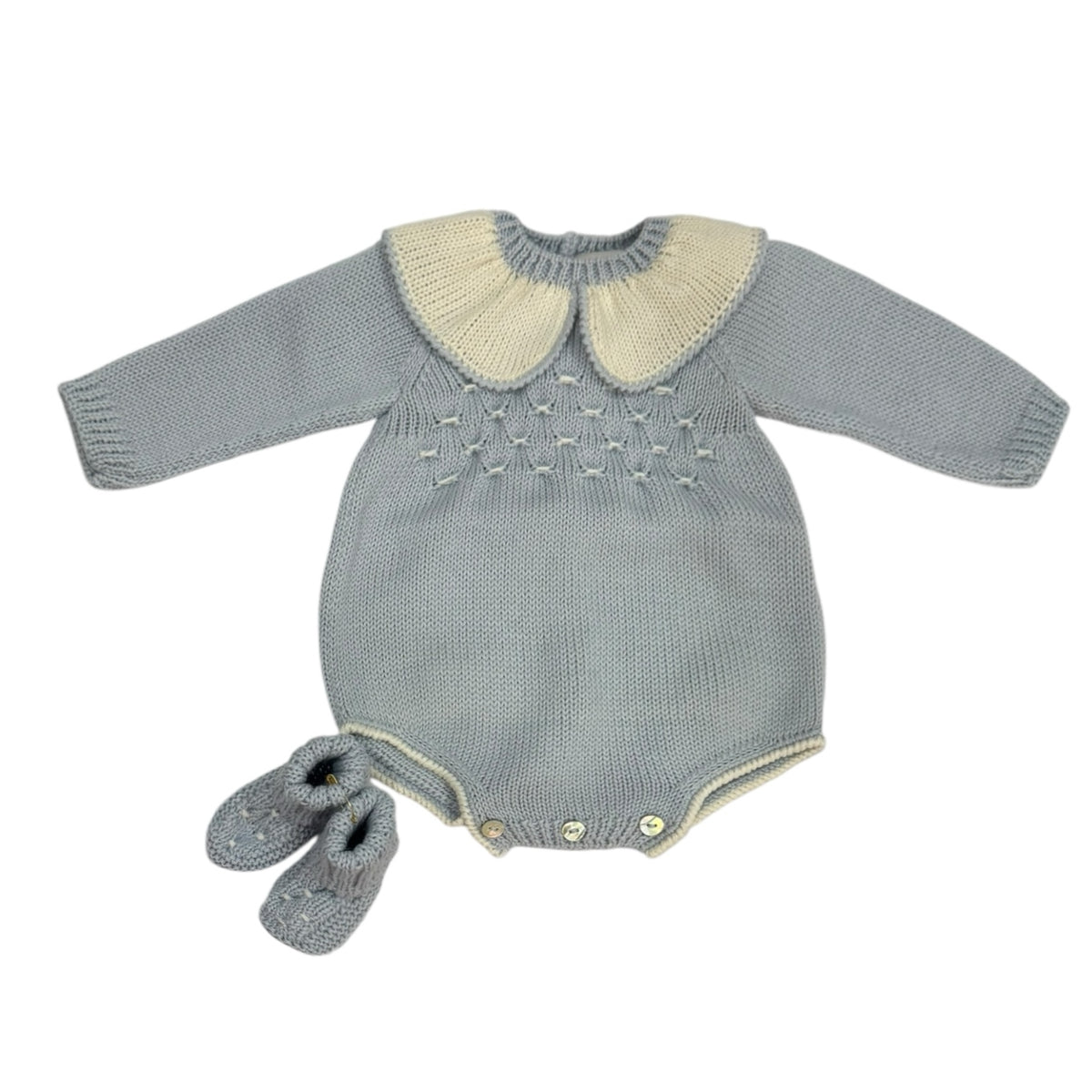 Fernando Light Blue Knitted Romper with Booties – Piccoli & Co